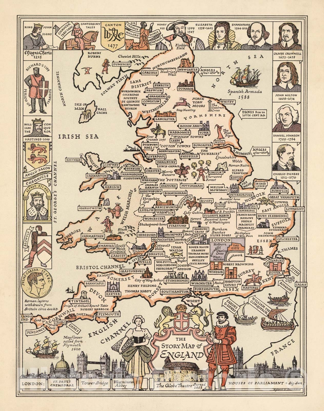 Historic Map - The story map of England. Egbert G. Jacobson, 1936 - Vi ...