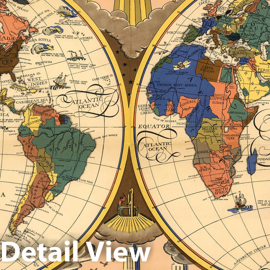 Historic Map - The New Map of the World, 1928, - Vintage Wall Art ...