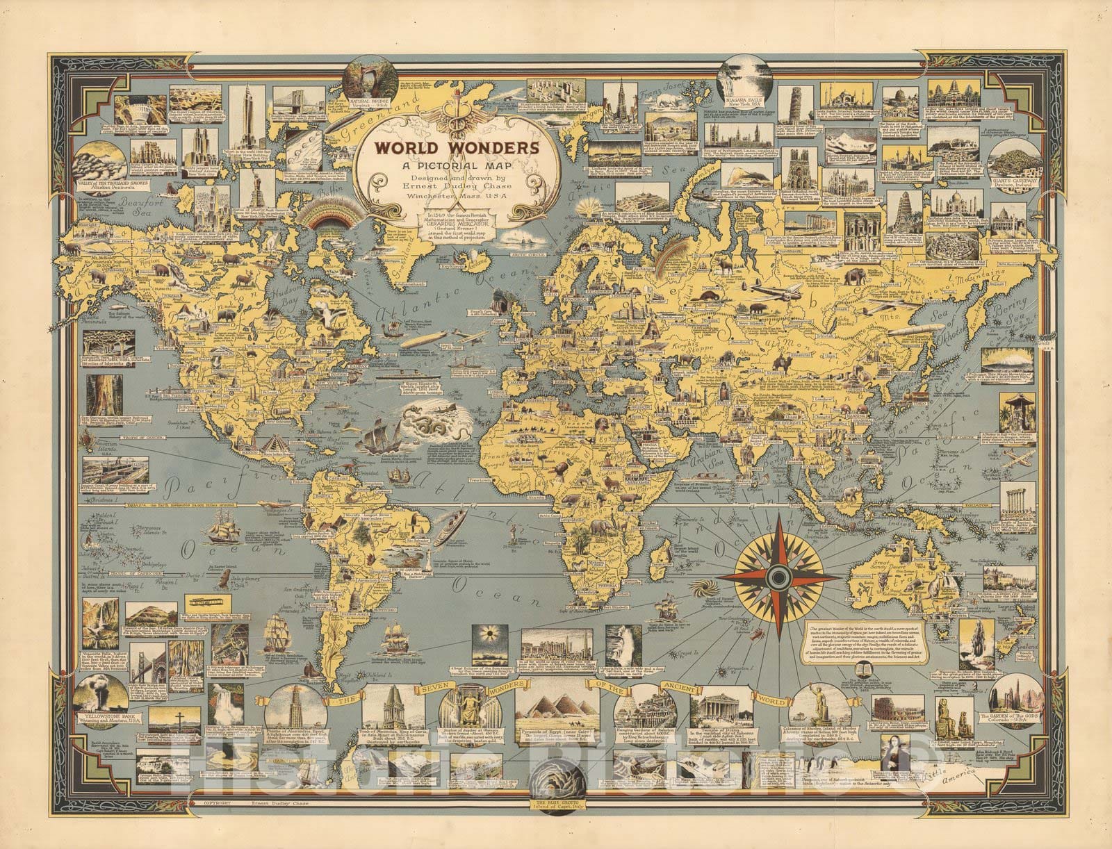 Historic Map - Wonders, A Pictorial Map, 1939, - Vintage Wall Art ...