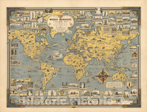 Historic Map - Wonders, A Pictorial Map, 1939, - Vintage Wall Art ...