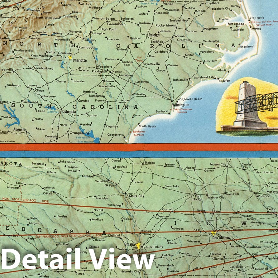 Historic Wall Map : American Airlines Map No.1 (Eastern U.S.) Map No.2 ...