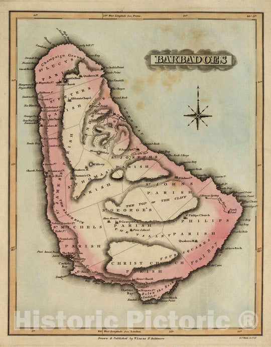 Historic Map : World Atlas Map, Barbadoes. 1823 - Vintage Wall Art ...