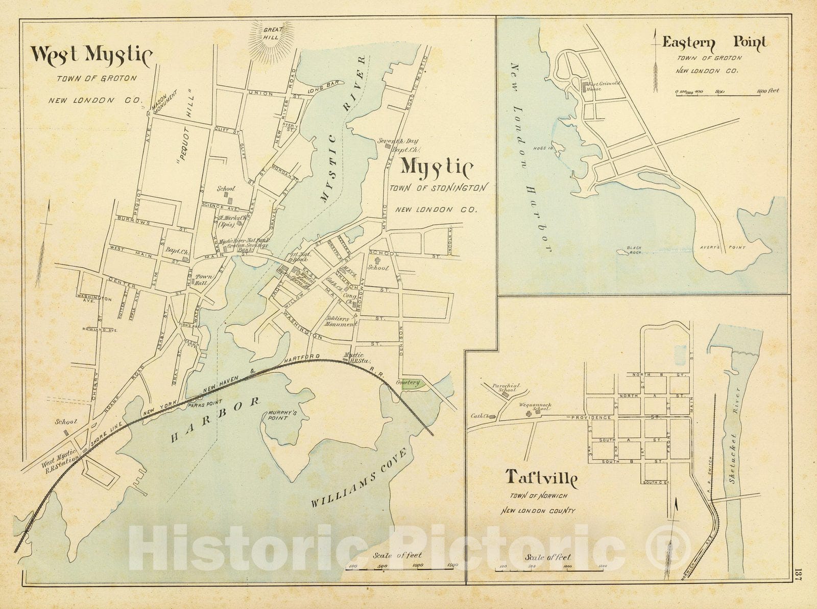 Historic Map : State Atlas Map, W. Mystic, Mystic. 1893 - Vintage Wall ...