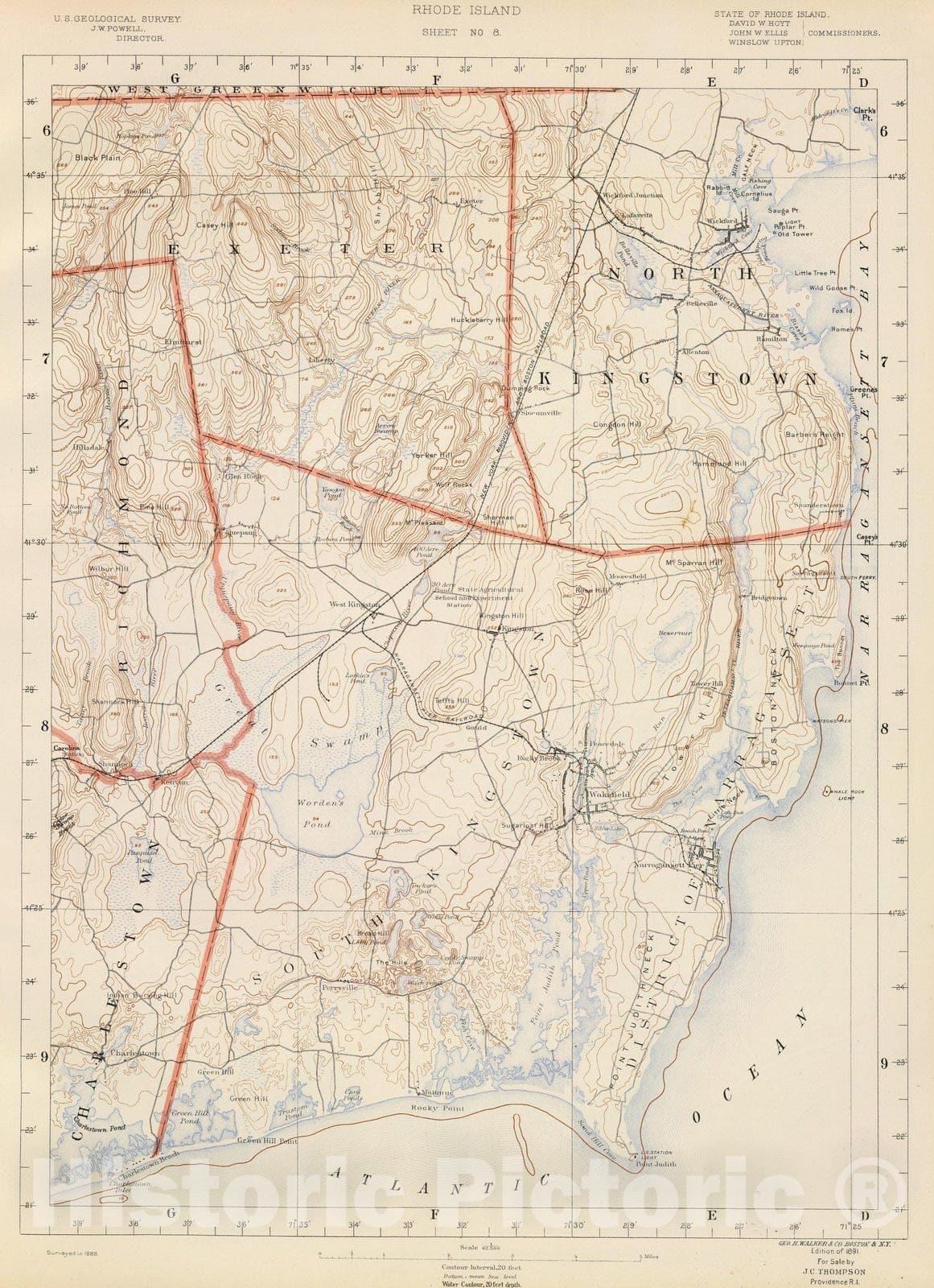 Historic Map : State Atlas Map, R.I. sheet 8. 1891 - Vintage Wall Art ...