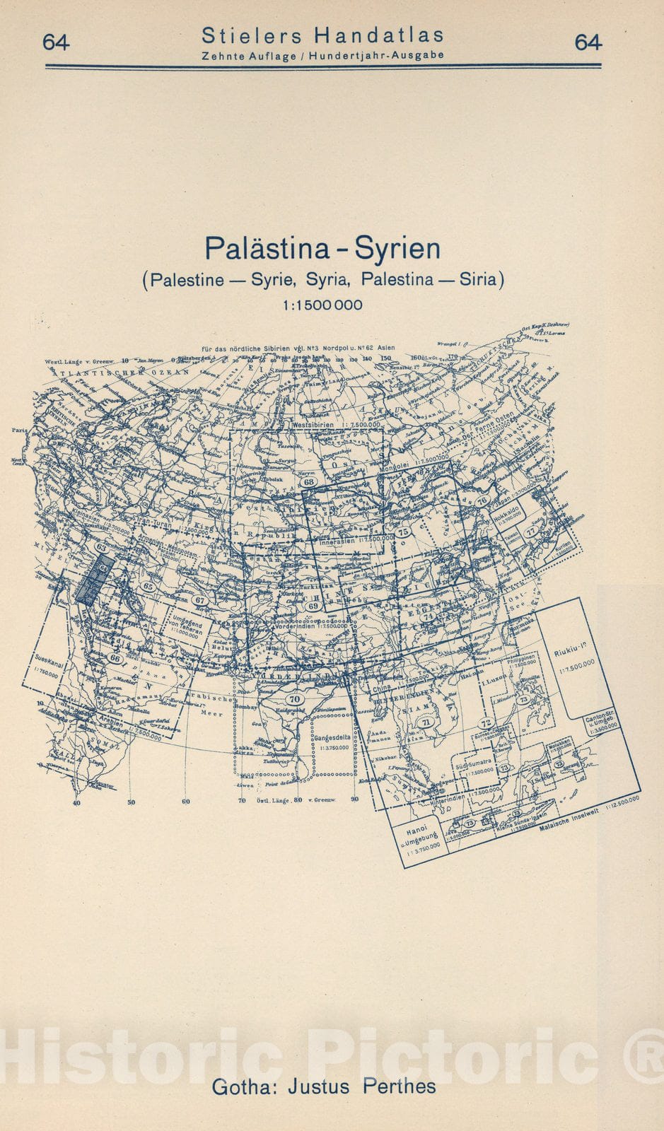 Historic Map : Index Map: 64. Palastina - Syrien. Palestine - Syria, 1 ...