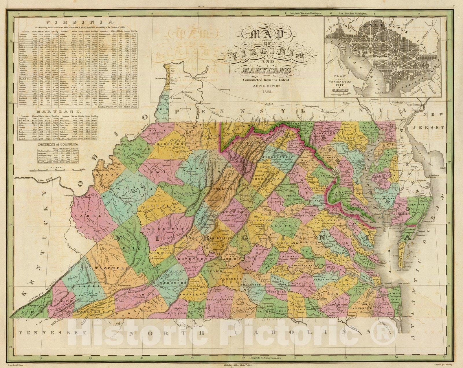 Historic Map : Map of Virginia and Maryland, 1826 - Vintage Wall Art ...