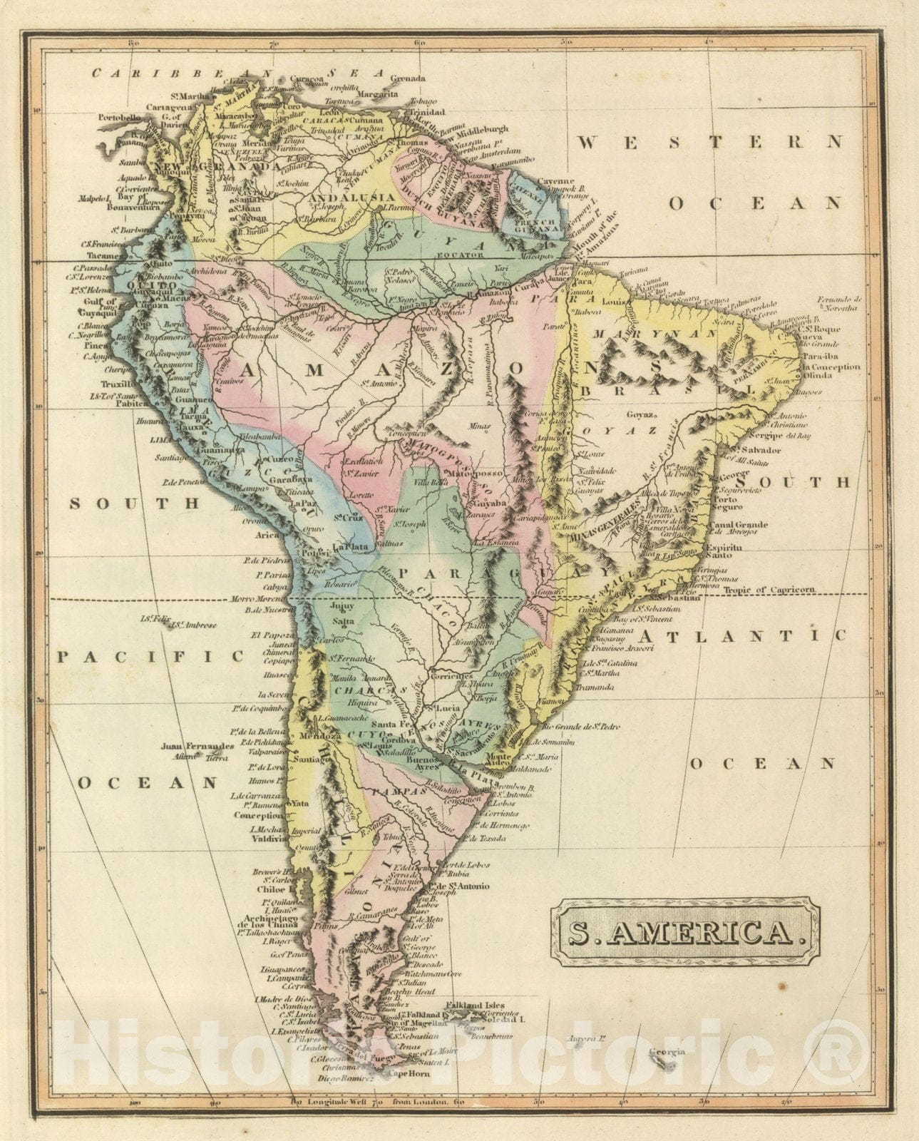 Historic Map : World Atlas Map, South America. 1817 - Vintage Wall Art ...
