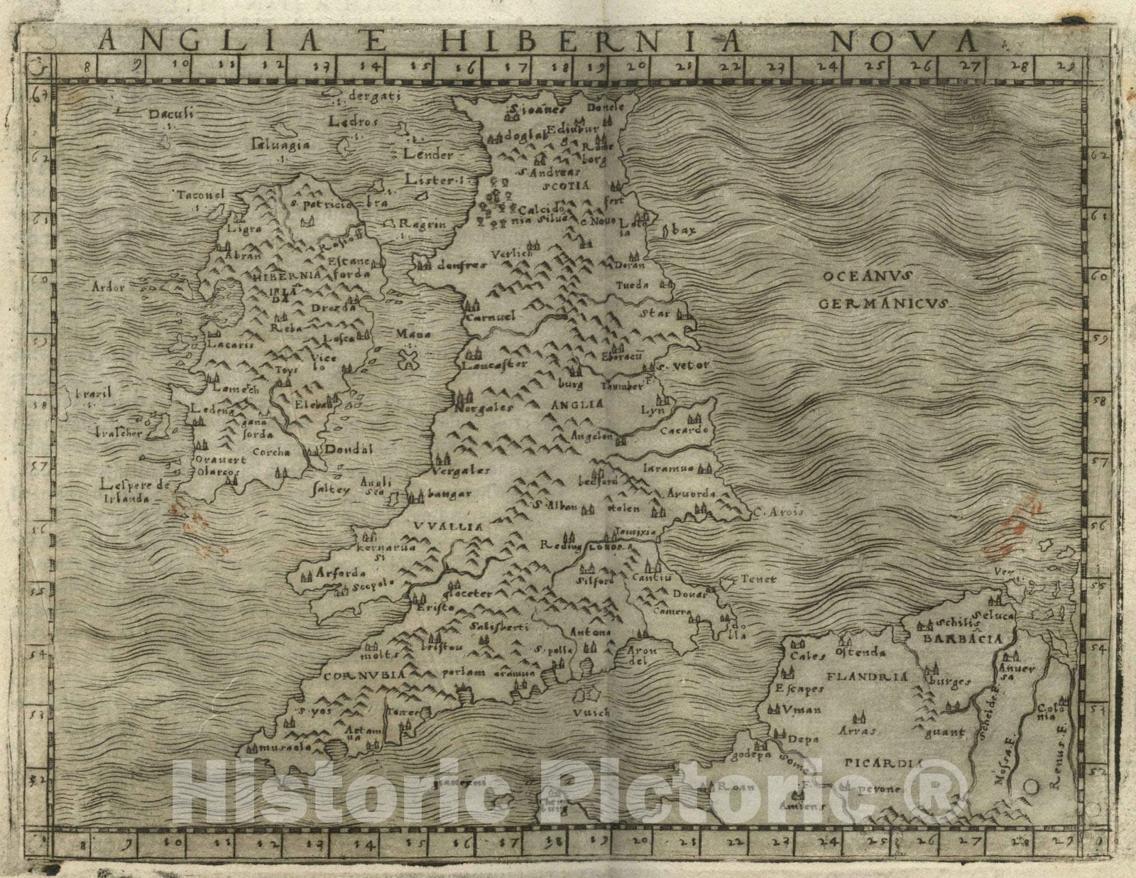 Historic Map : England, British IslesAnglia e Hibernia Nova 1548 , Vin ...