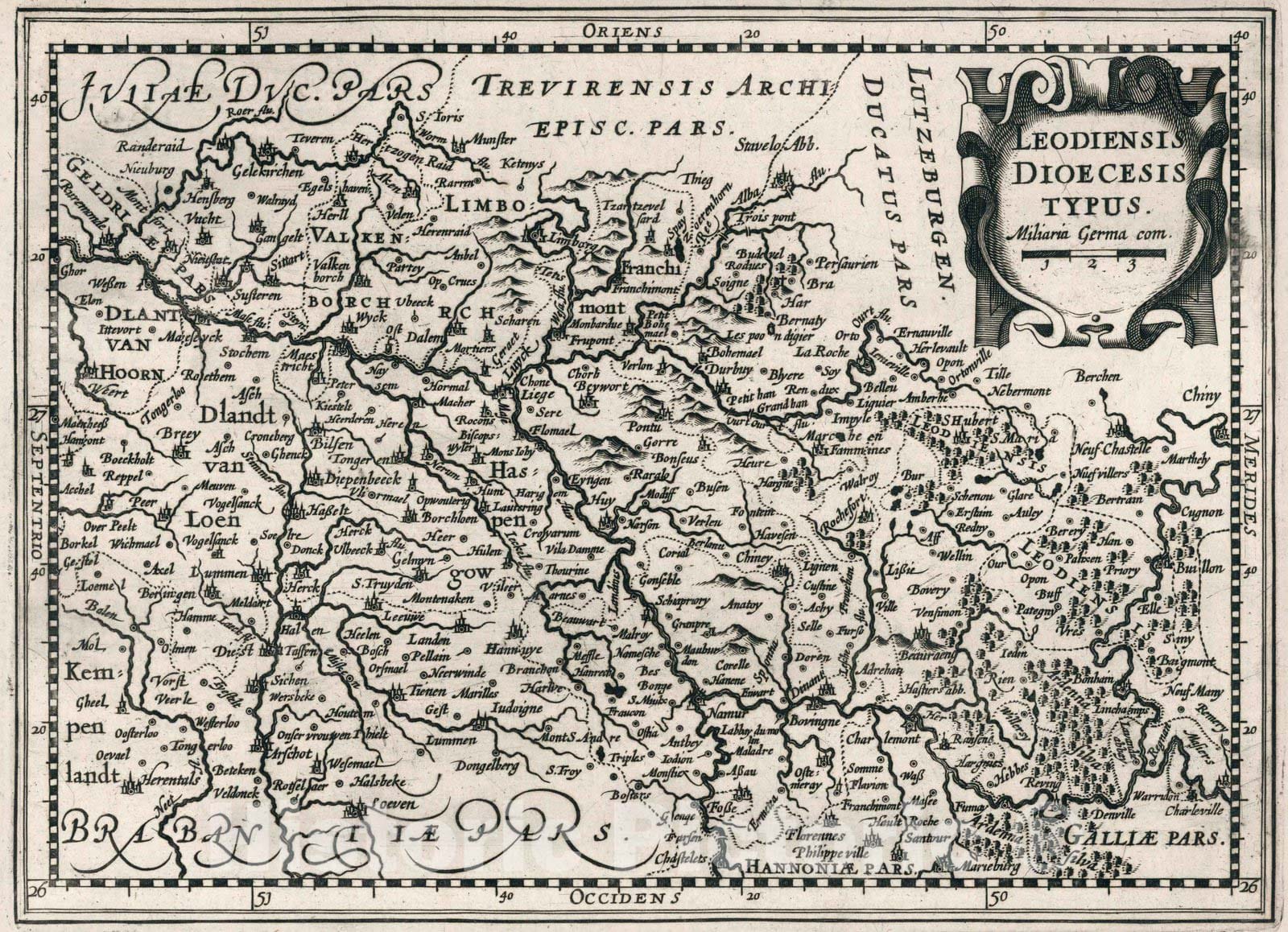 Historic Map : Belgium,Leodiensis Dioecesis Typus 1636 , Vintage Wall ...