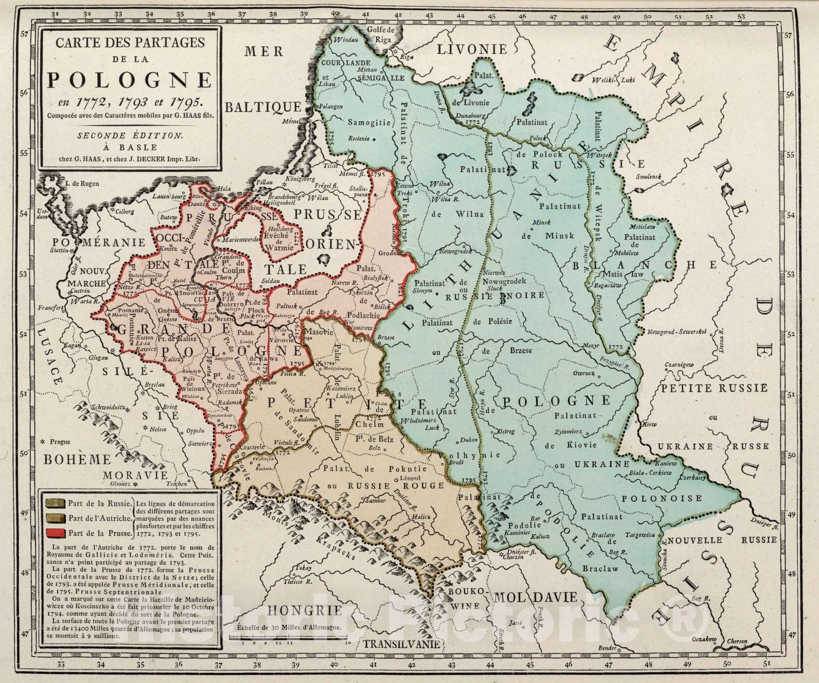 Historic Map : Poland,Carte des Partages de la Pologne en 1772, 1793 ...