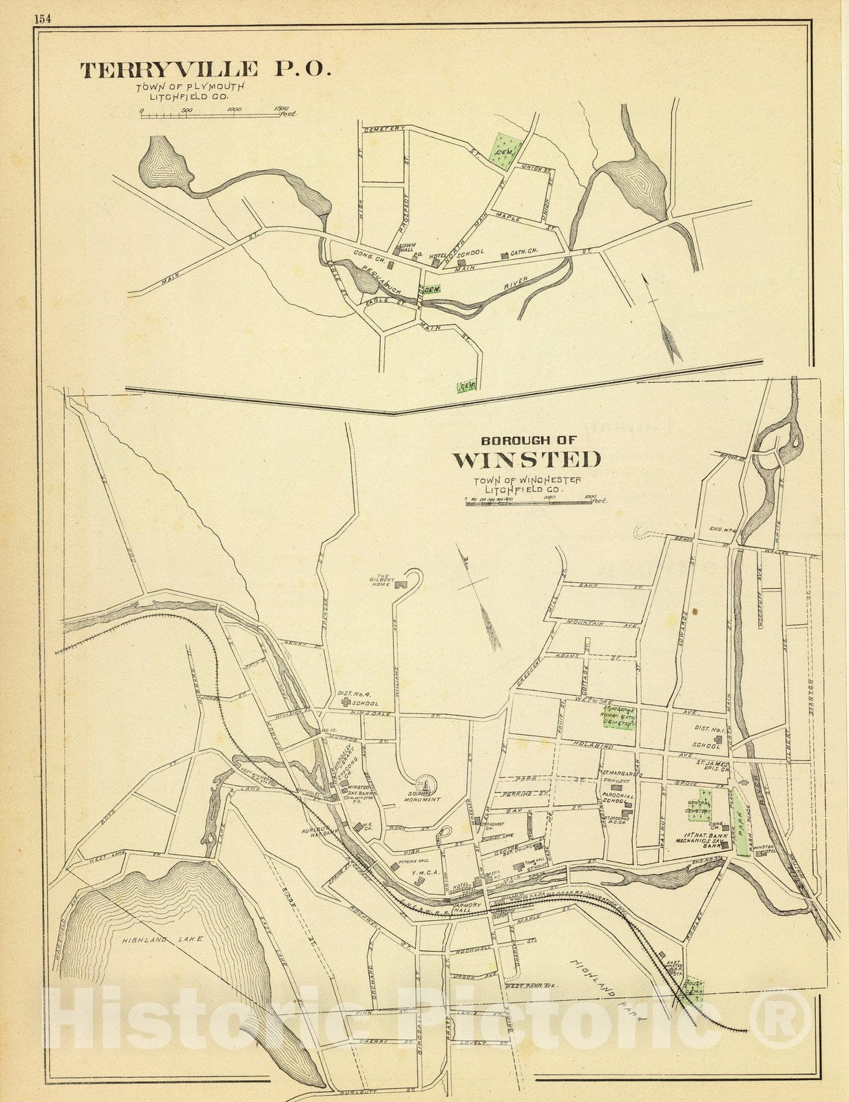 Historic Map : State Atlas Map, Winsted, Terryville. 1893 - Vintage Wa ...