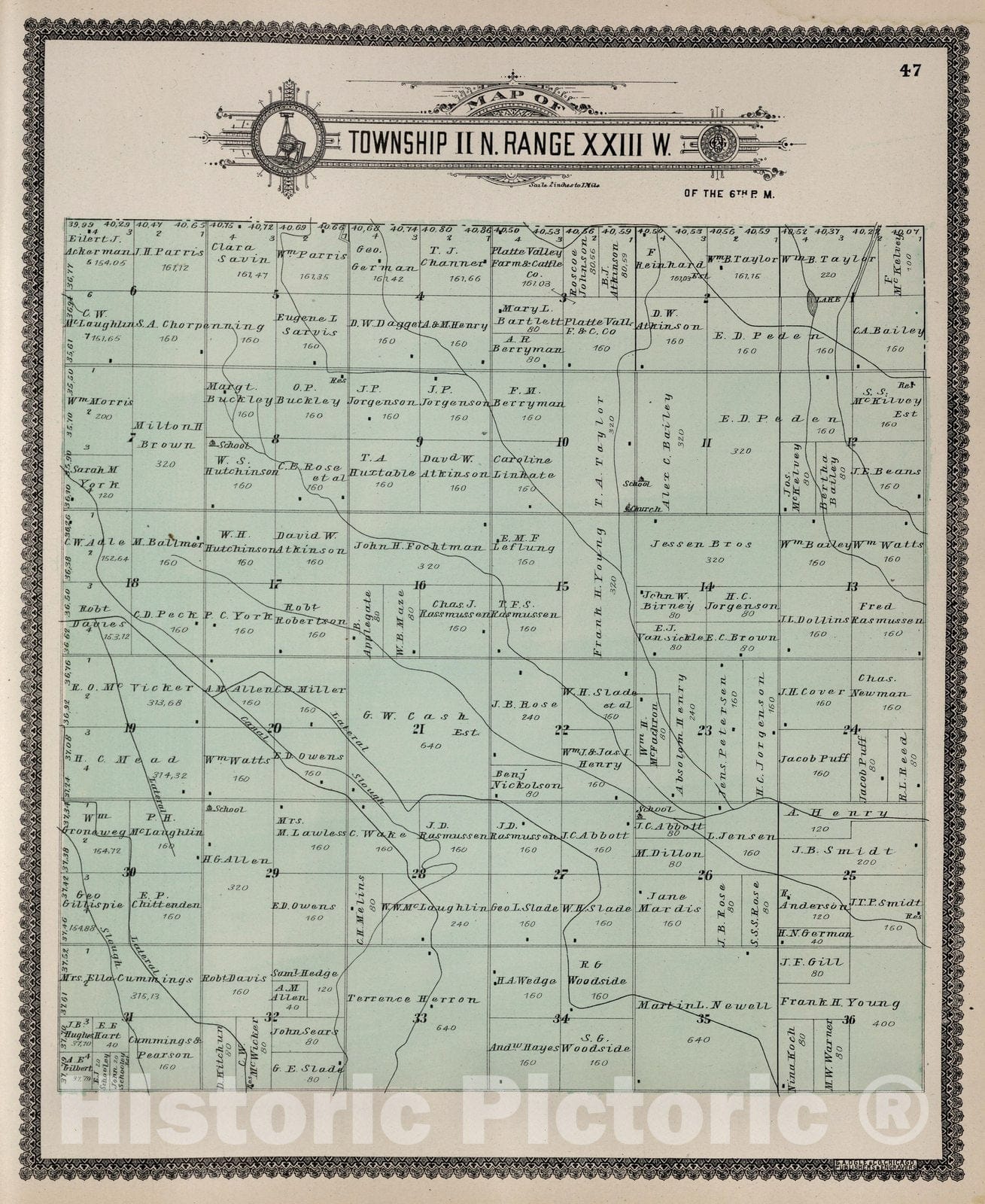 Historic Wall Map : Dawson County Nebraska, County Atlas Map, Township ...