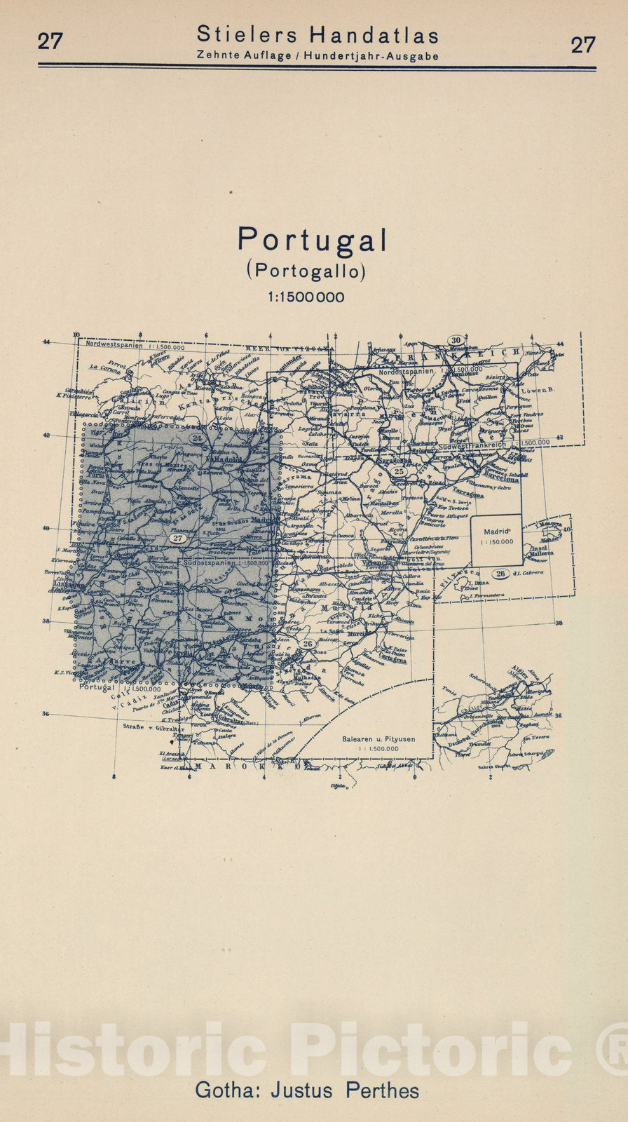 Historic Wall Map : Index Map: 27. Portugal, 1925 - Vintage Wall Art ...