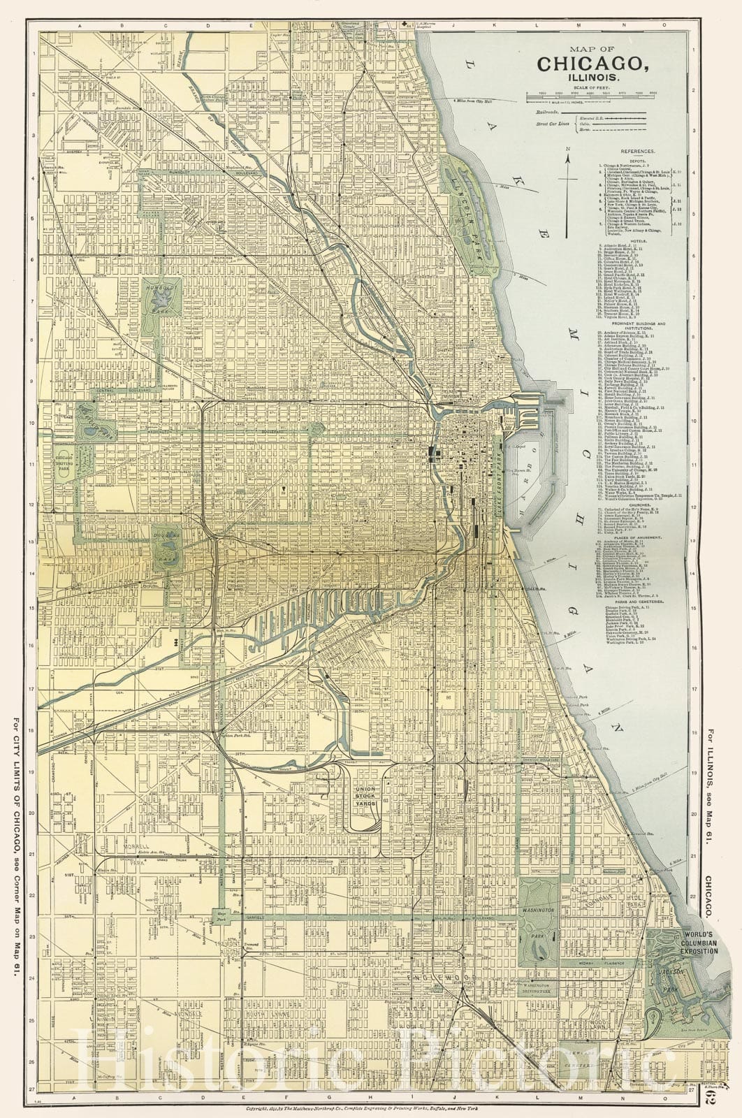 Historic Map of Chicago, Illinois (IL), 1891 - Vintage Wall Art ...