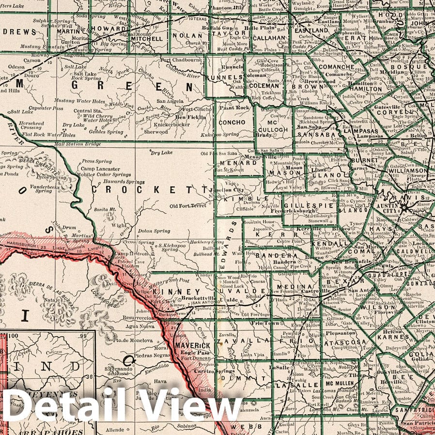 Historic Map : World Atlas Map, Texas. 1883 - Vintage Wall Art ...