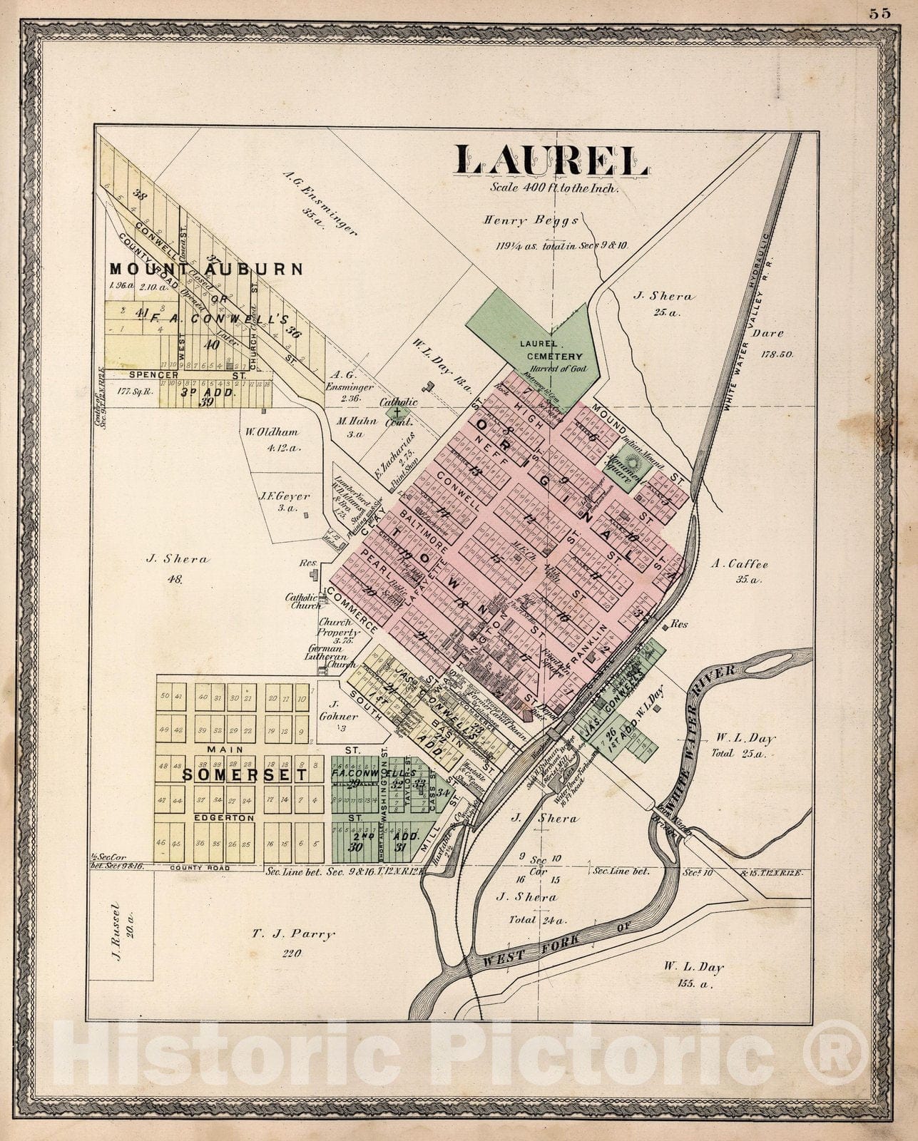 Laurel Indiana Property Map 1882 Historical Print | Historic Pictoric