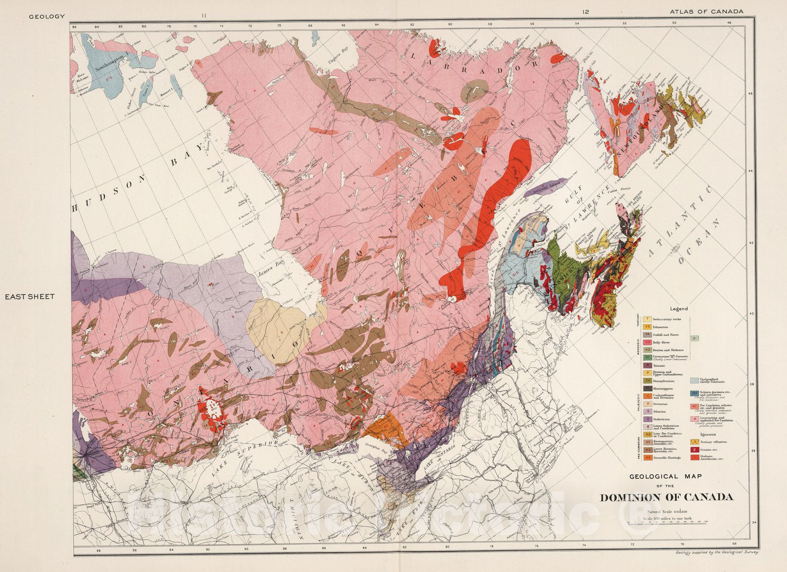 Historic Map : Eat sheet. Geological map of the Dominion of Canada, 19 ...