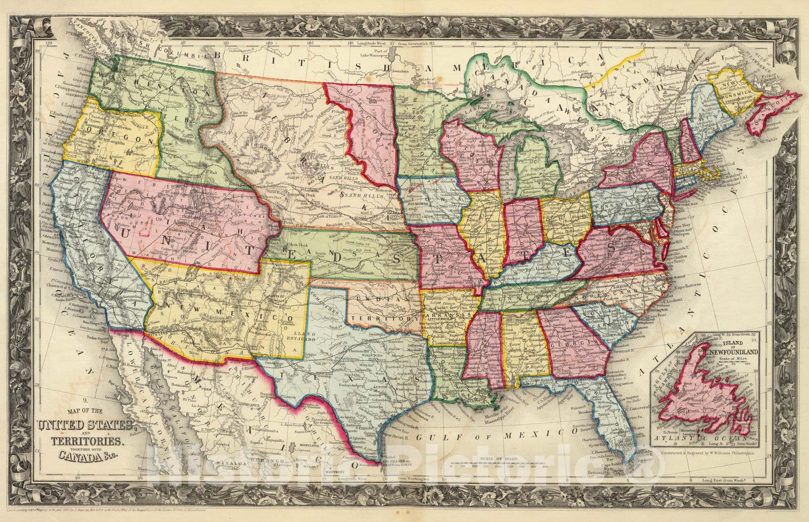 Historic Map : Map of The United States, And Territories, 1860 - Vinta ...