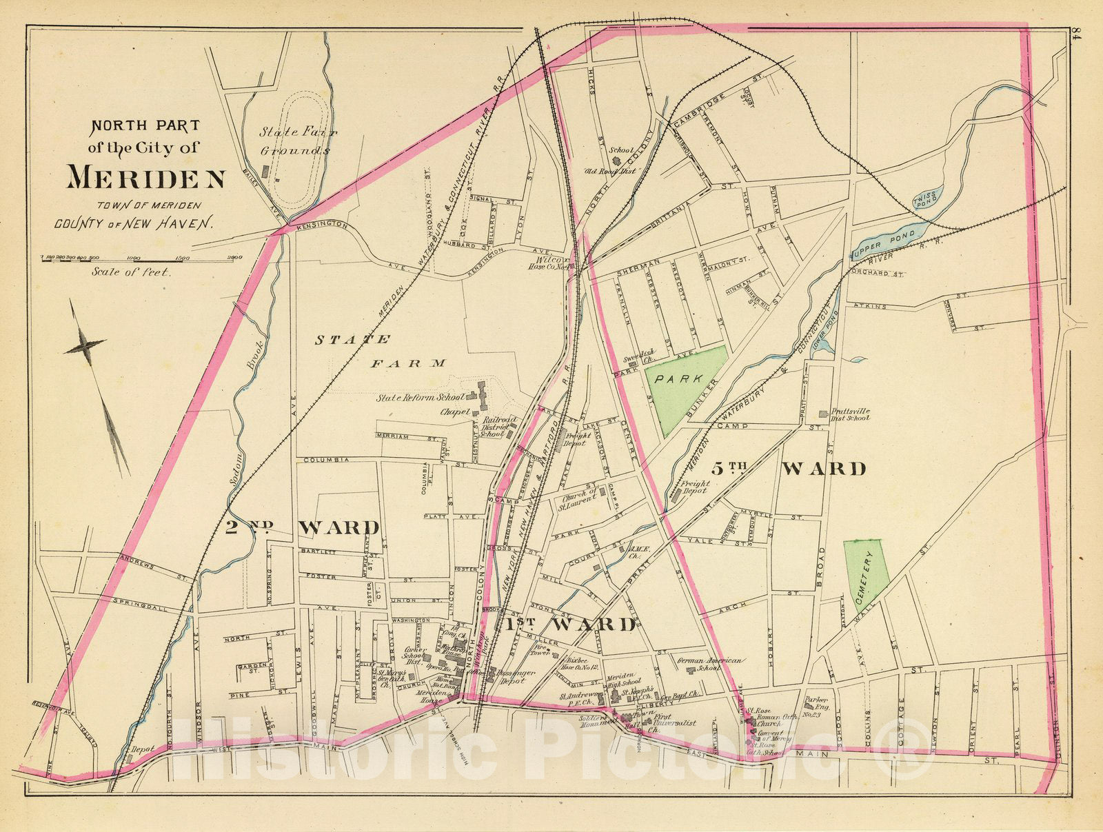 Historic Map : State Atlas Map, Meriden north. 1893 - Vintage Wall Art ...