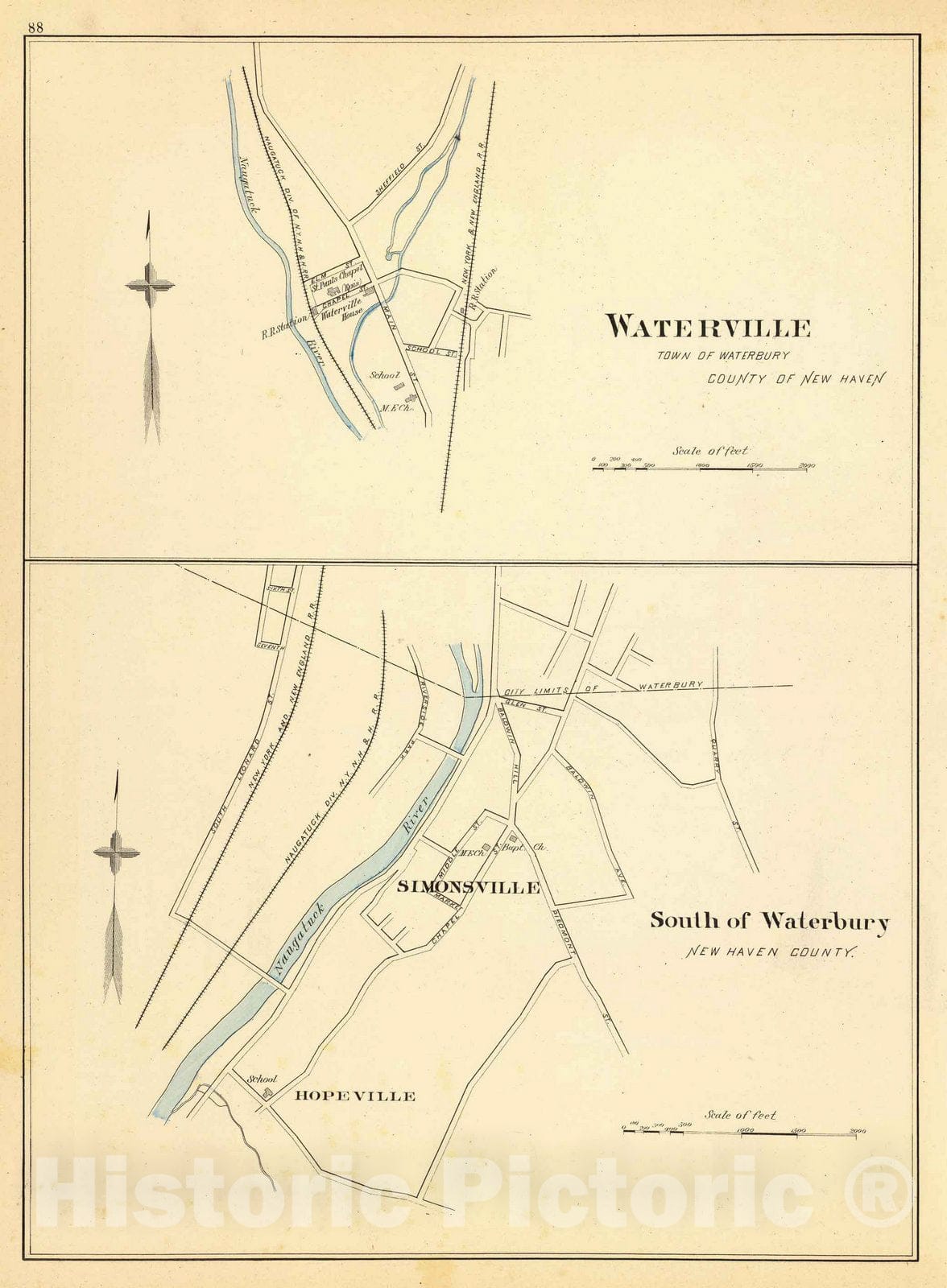 Historic Map : State Atlas Map, Waterville, S. of Waterbury. 1893 - Vi ...