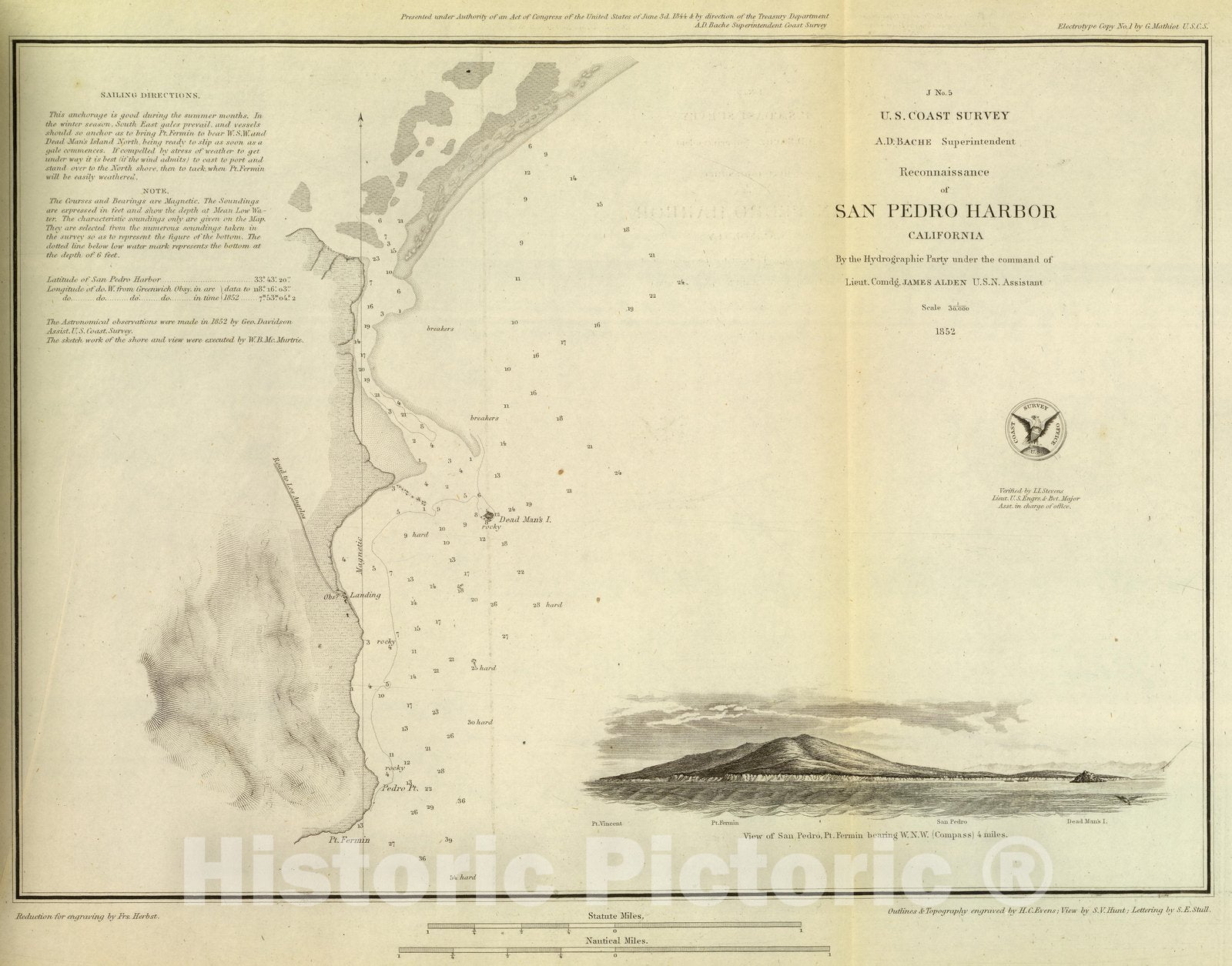 Historic Wall Map : Chart Map, San Pedro Harbor, Calif. 1852 - Vintage ...