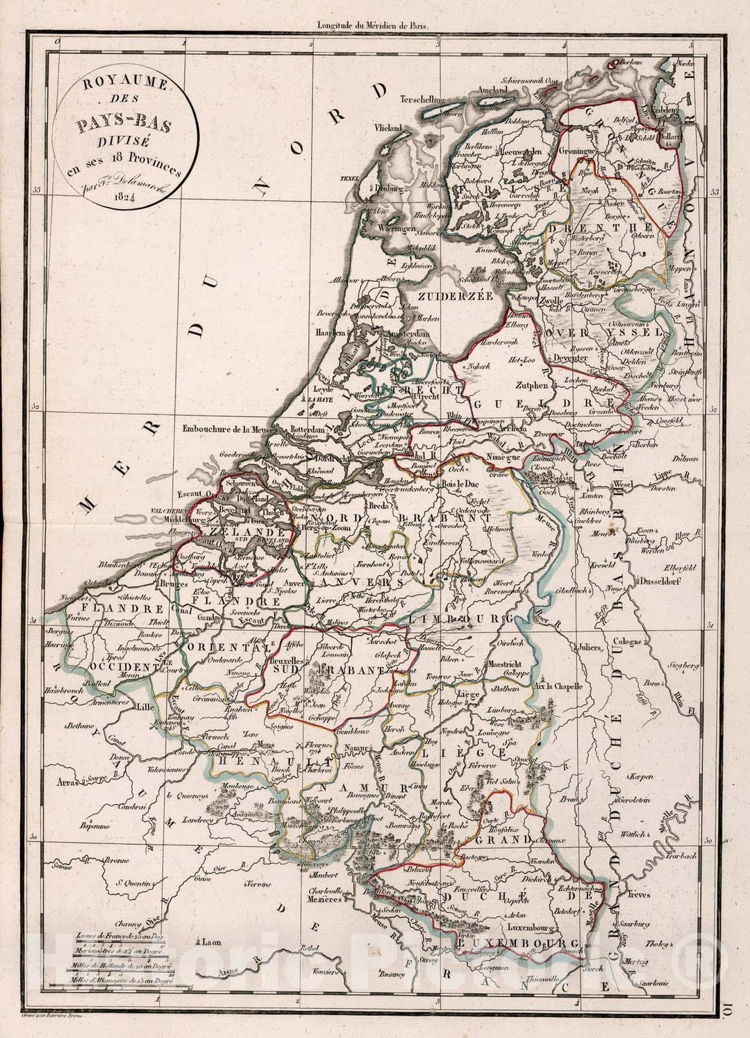 Historic Map : Belgium,Royaume des Pas-Bas Divise en ses 18 Provinces ...
