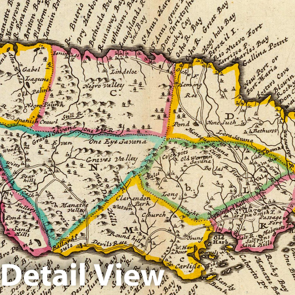 Historic Map : World Atlas Map, Island of Jamaica. 1736 - Vintage Wall ...