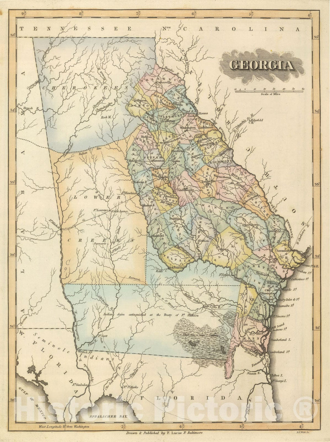 Historic Map - World Atlas Map, Georgia. 1822 - Vintage Wall Art ...