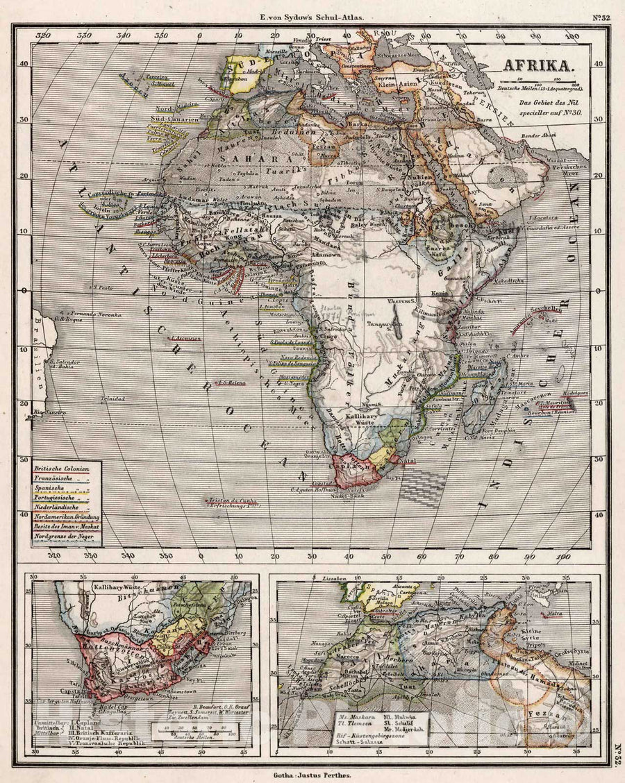 Historic Map : School Atlas Map, 32. Afrika. Africa. 1872 - Vintage Wa ...