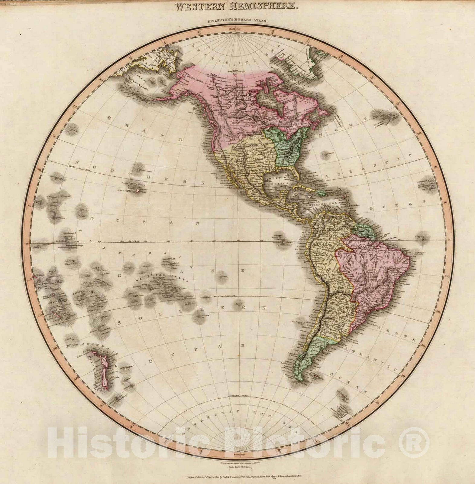 Western Hemisphere 1812 Historical Map Print | Historic Pictoric