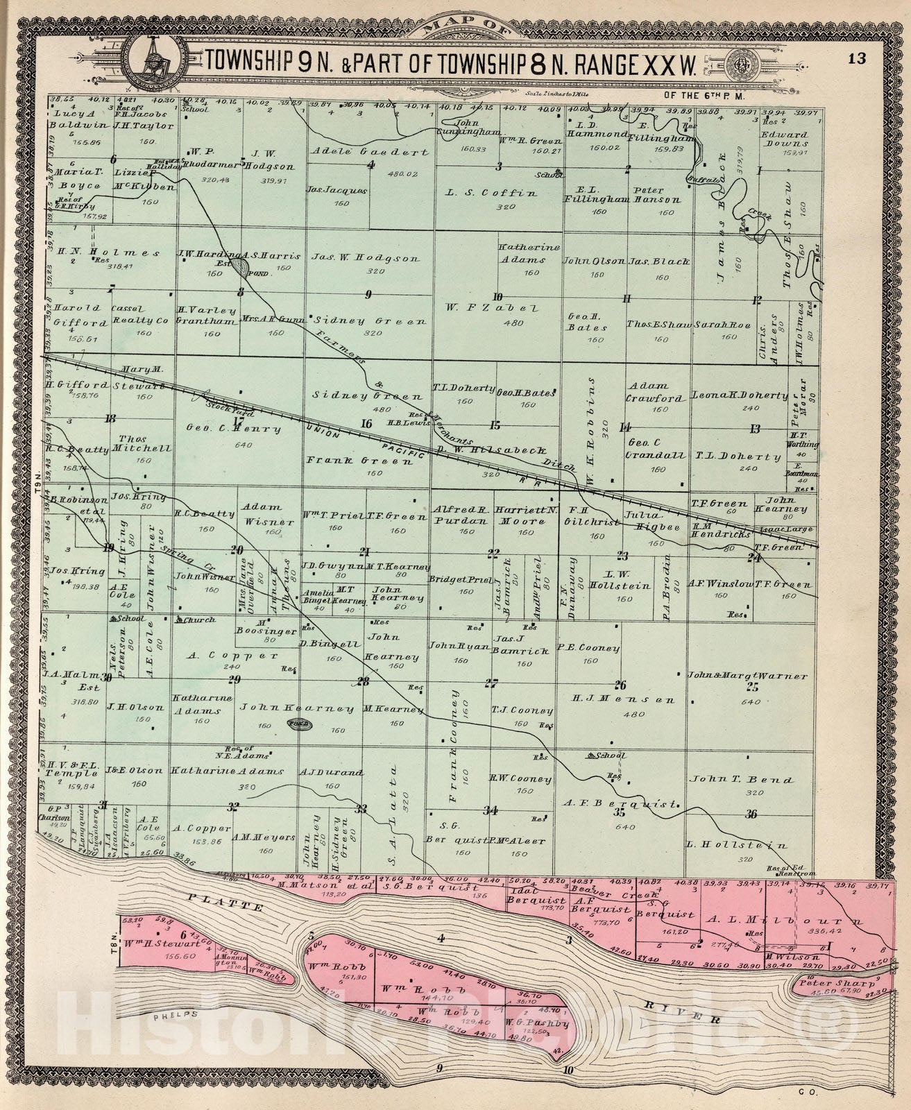 Historic Map : Dawson County Nebraska, County Atlas Map, Township 9 N ...