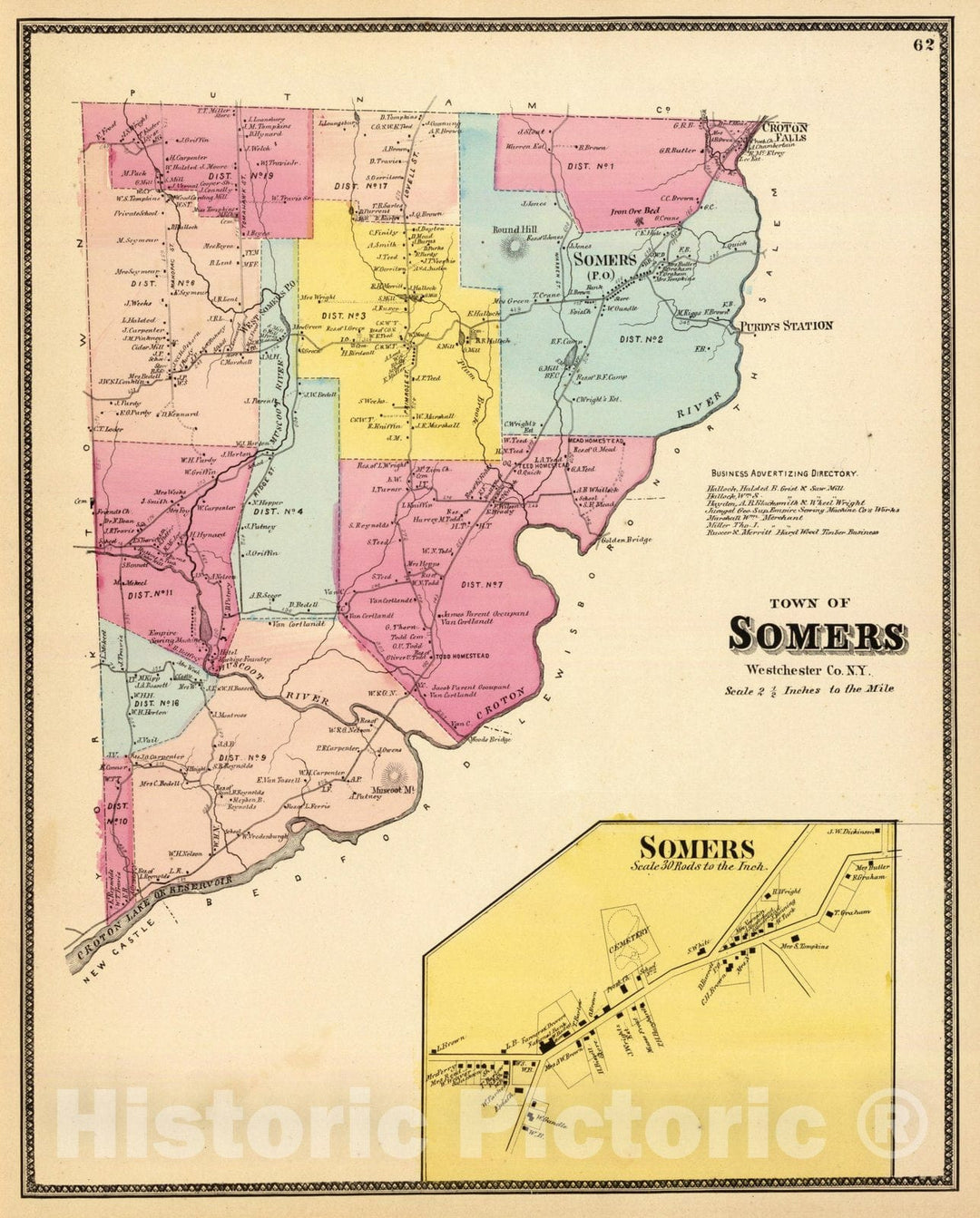 Historic Map : County Atlas Map, Somers, Town. 1868 - Vintage Wall Art ...
