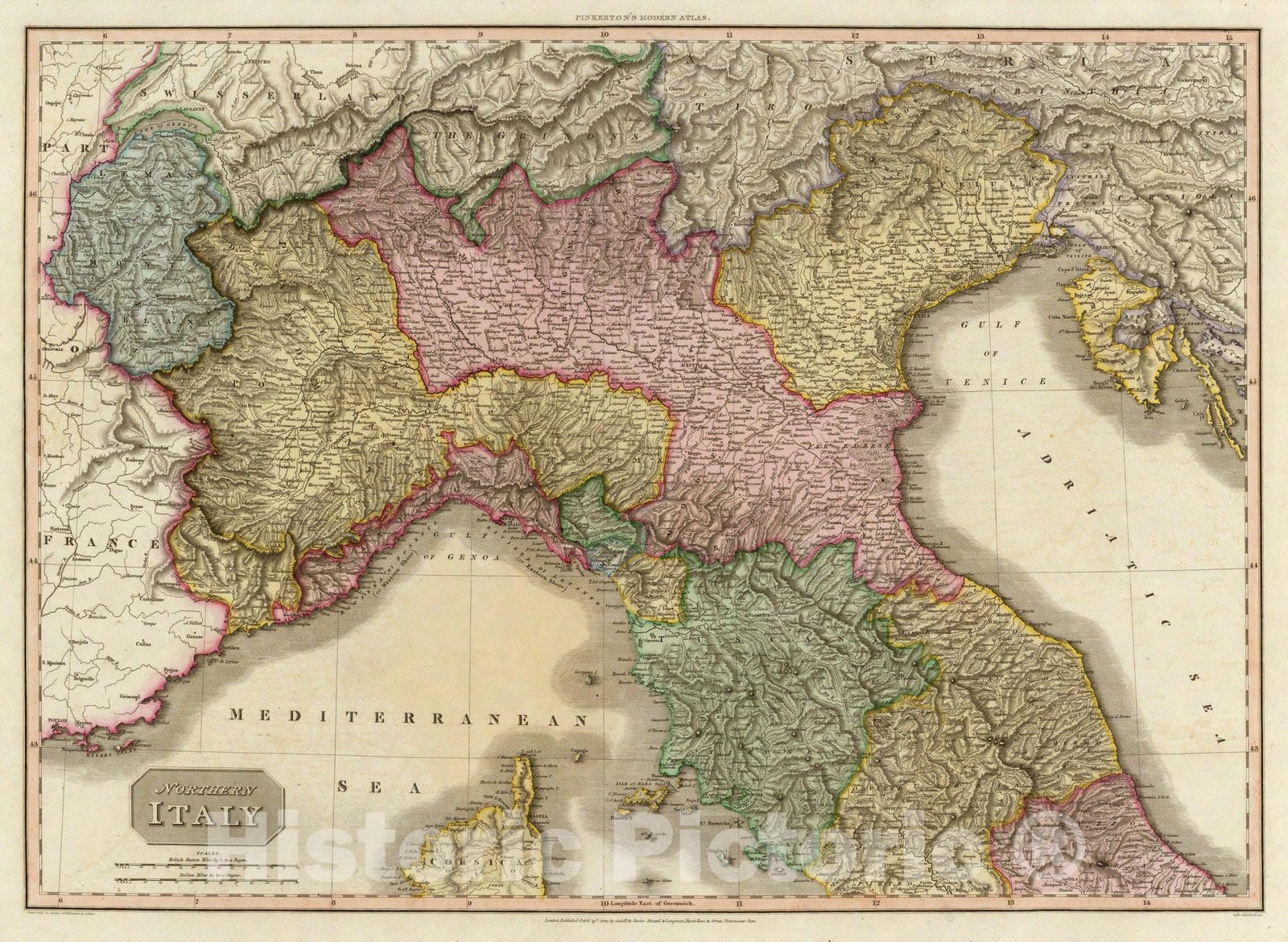 Historic Map : World Atlas Map, Northern Italy. 1809 - Vintage Wall Ar ...