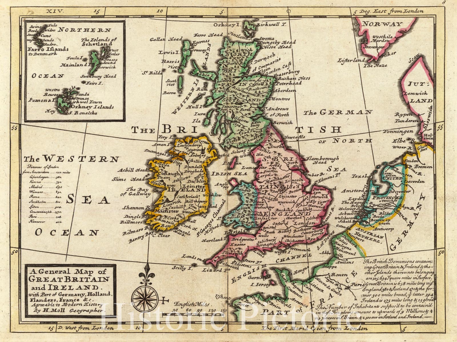 Historic Map : A general map of Great Britain and Ireland, 1736 - Vint ...