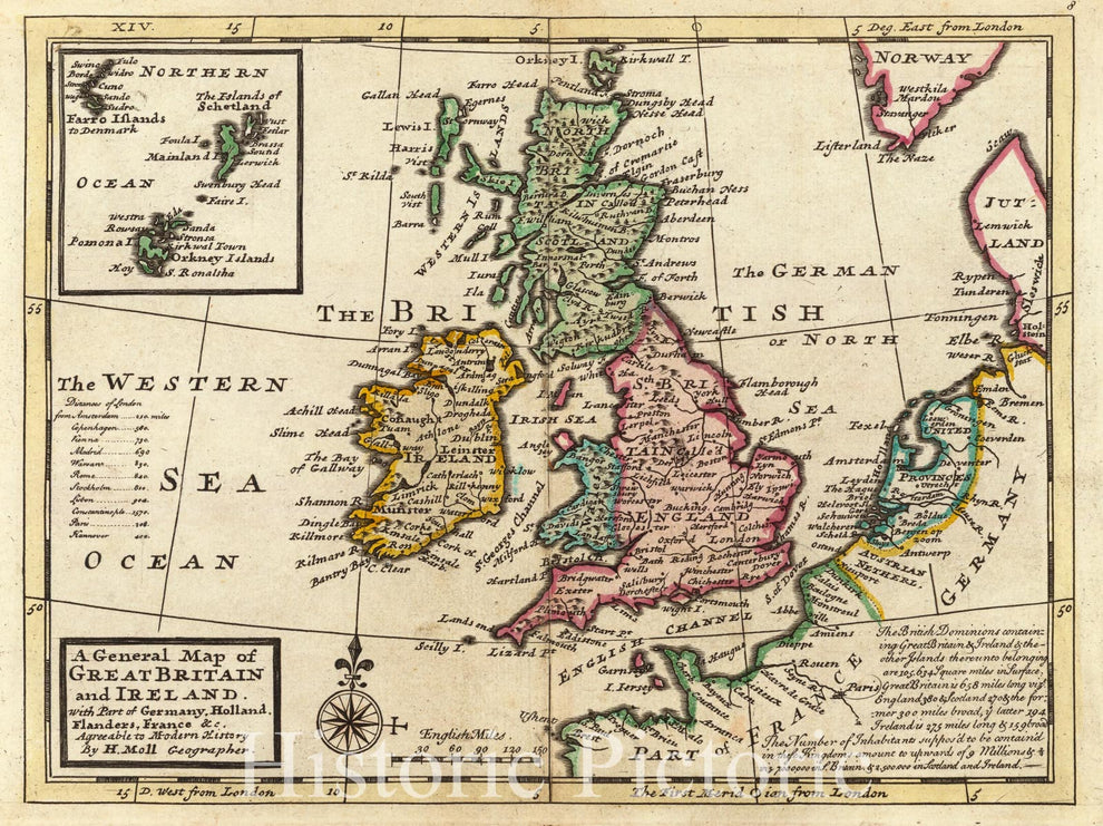 Great Britain Ireland 1736 Herman Moll Historical Map Print – Historic ...