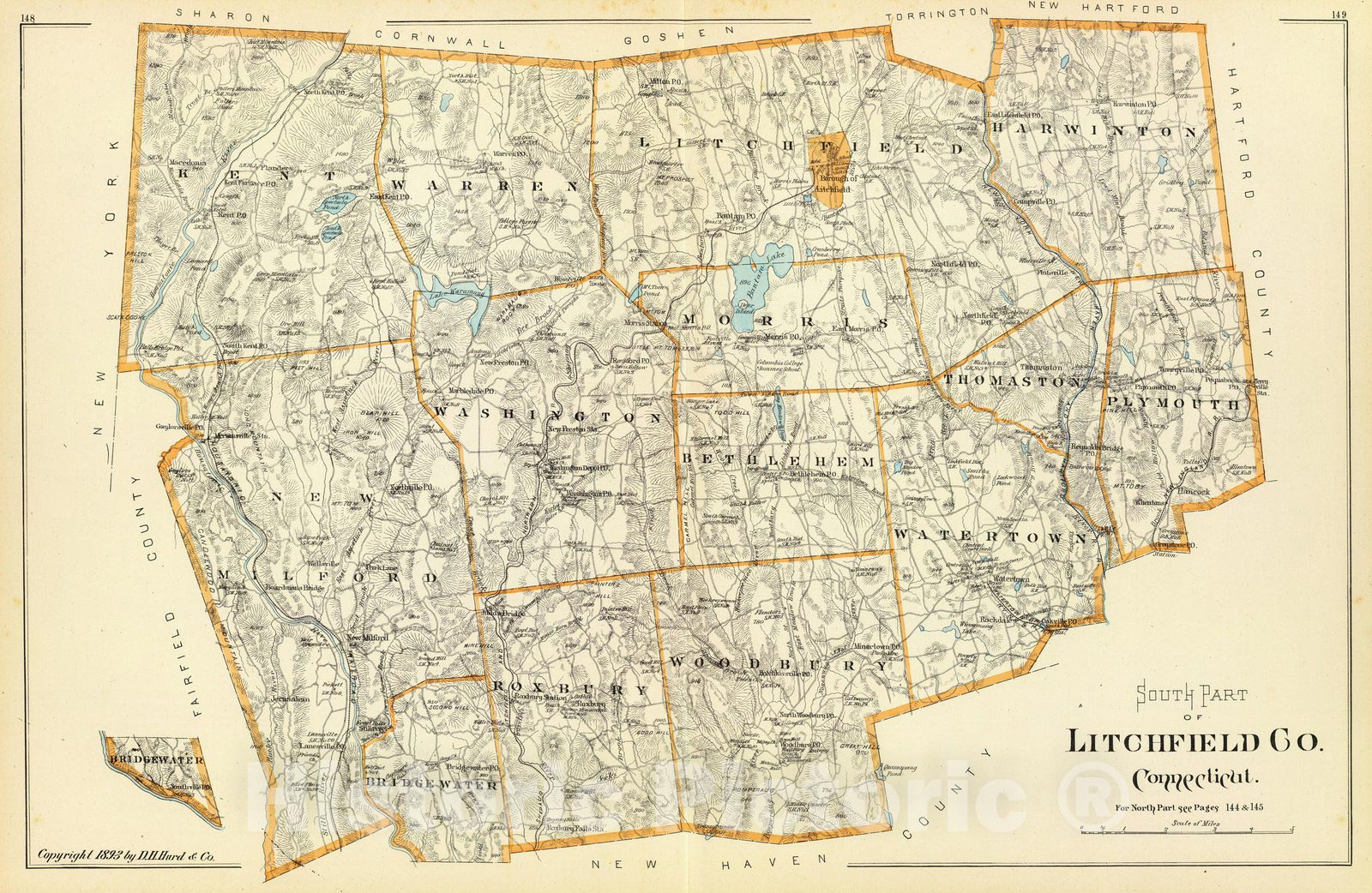Historic Map : State Atlas Map, Litchfield Co. S. 1893 - Vintage Wall ...