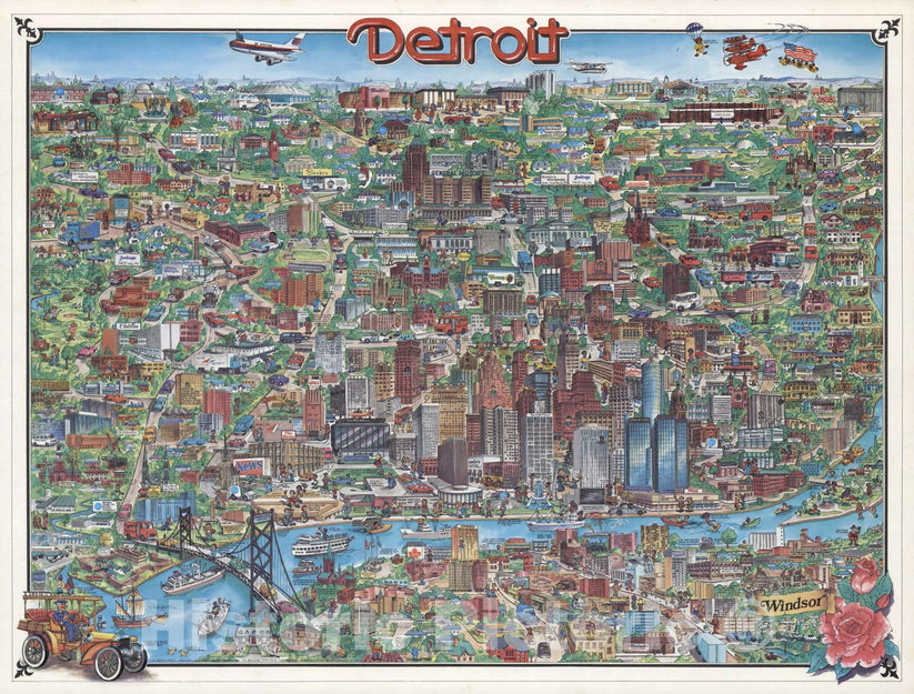 Historic Map : Detroit. City design Print. Produced and Published by A ...