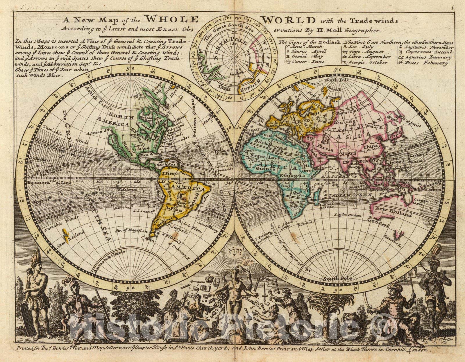 Historic Map : A new map of the whole world with trade winds, 1736 - V ...