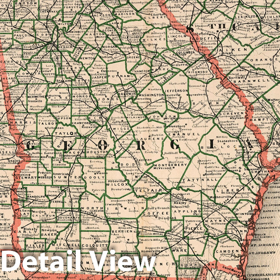 Historic Map : New Rail Road and County Map of Alabama, Georgia, South ...