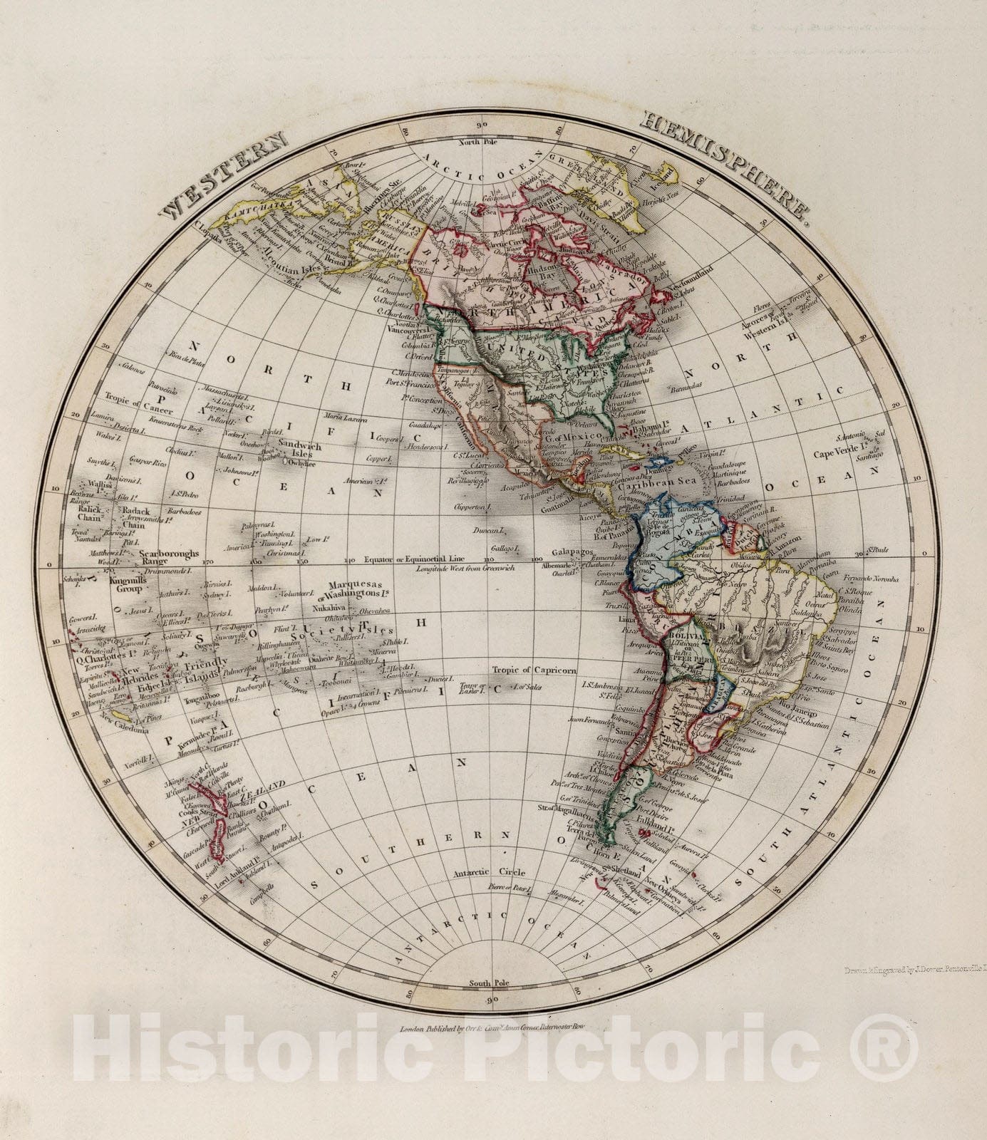 Historic Map : World Atlas Map, Western Hemisphere. 1832 - Vintage Wal ...