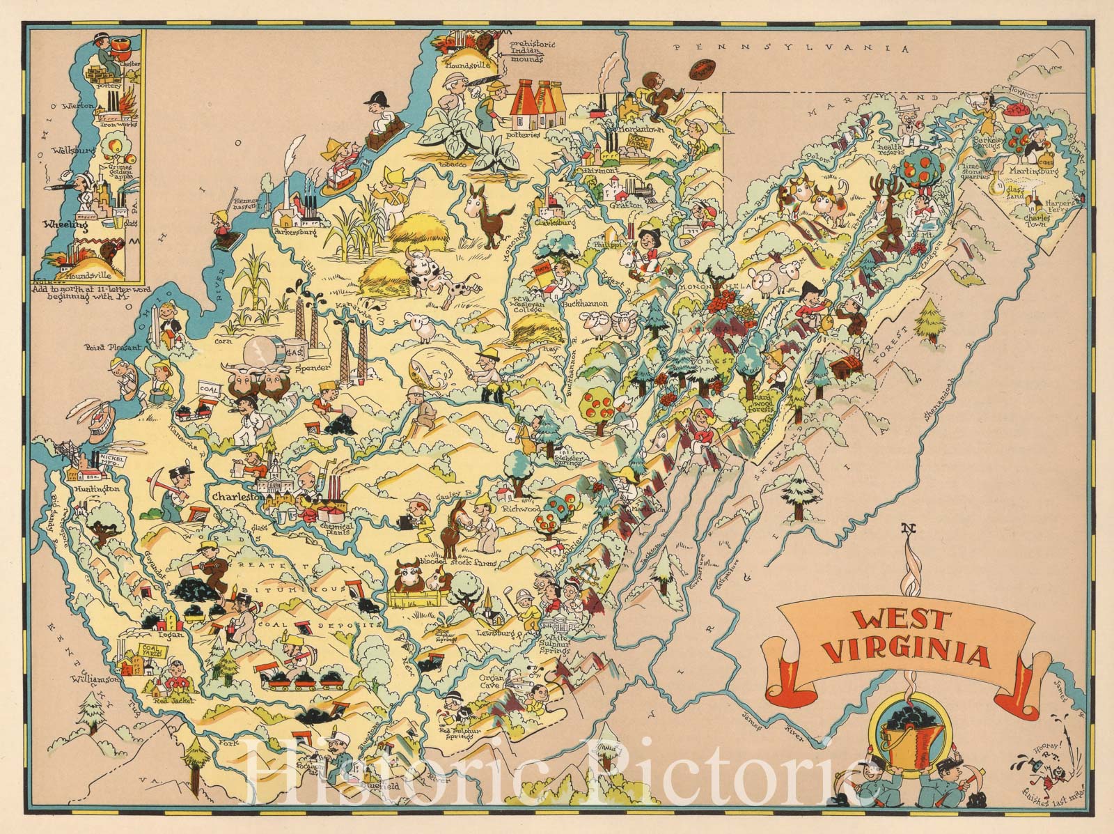 Historic Wall Map : West Virginia. 1935 - Vintage Wall Art – Historic ...