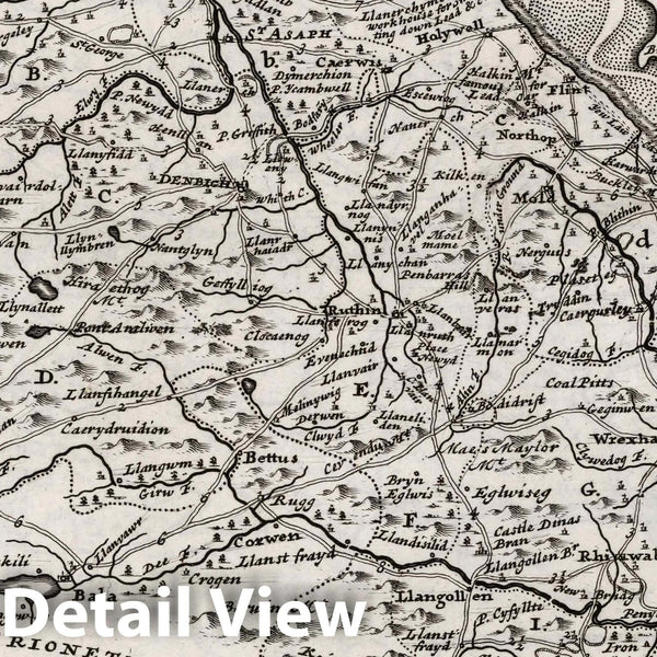 Historic Map : Denbigh and Flint Shire. By H. Moll Geographer 1724 - V ...