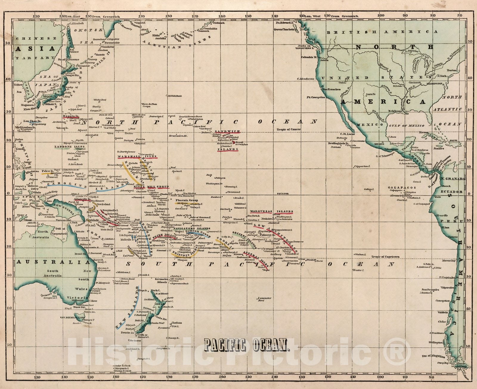 Historic Map : World Atlas Map, Pacific Ocean. 1856 - Vintage Wall Art ...