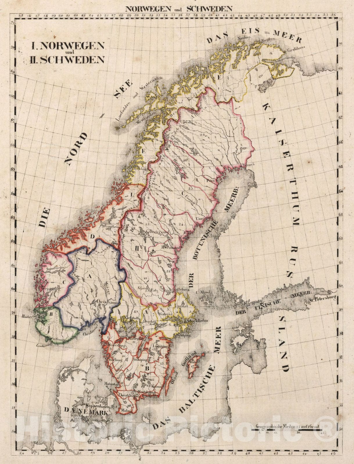 Historic Map : Norway, V.1:1-5: V: III: Norwegen und Schweden 1825 , V ...