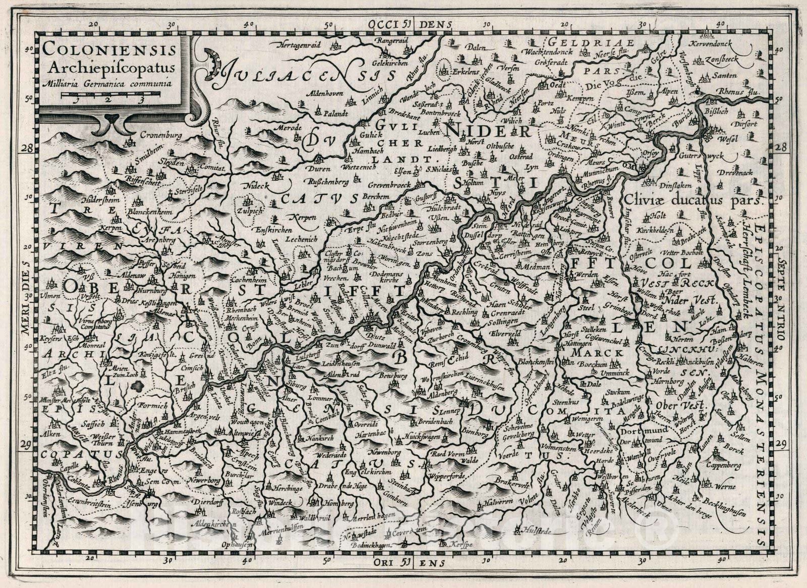 Historic Map : Germany,Coloniensis archiepiscopatus 1636 , Vintage Wal ...