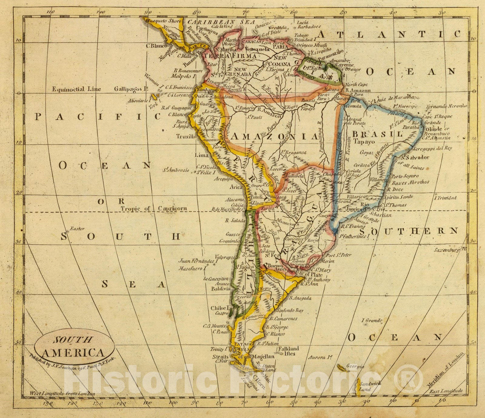 Historic Map : World Atlas Map, South America. 1821 - Vintage Wall Art ...