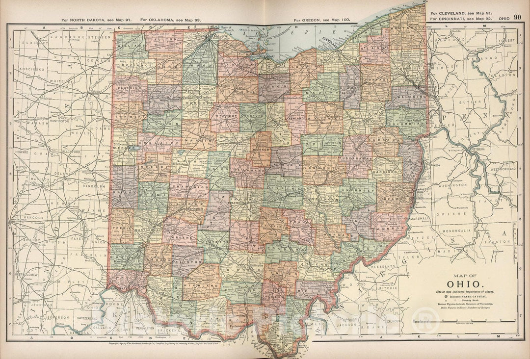 Historic Wall Map : Map of Ohio, 1891 - Vintage Wall Art – Historic ...