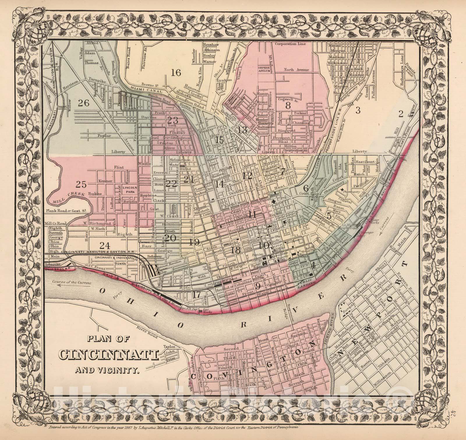 Historic Map : World Atlas Map, Plan of Cincinnati and Vicinity 1868 ...