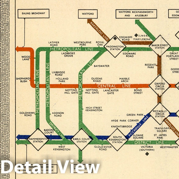 Historic Map : Railway Map. London Underground Transport. Interchange ...