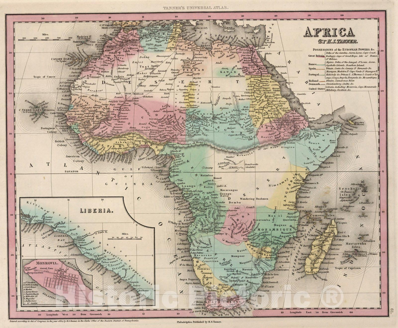 Historic Map : World Atlas Map, Africa by H.S. Tanner. 1834 - Vintage ...